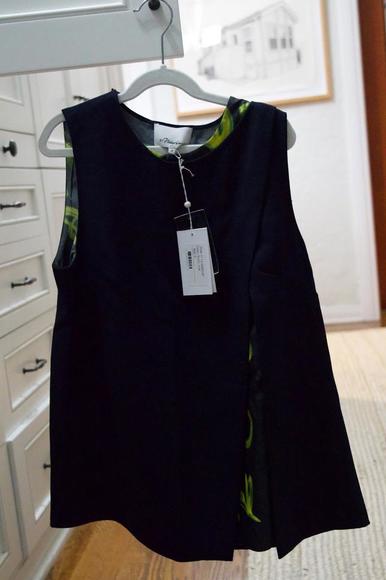 Tops | Phillip Lim Sleeveless Navy Dress Shirt With Yellow Pattern Size ...
